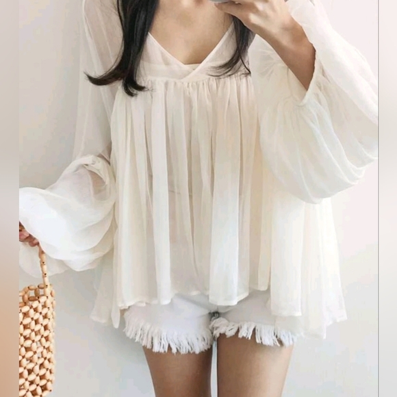 Tops | New Flowy Boho Sheer Peasant Top Blouse Ivory Off White | Poshmark